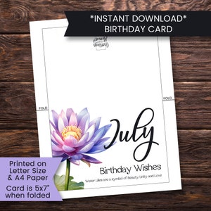 July Birth Flower Birthday Card for Her, Printable Birth Flower Card ...