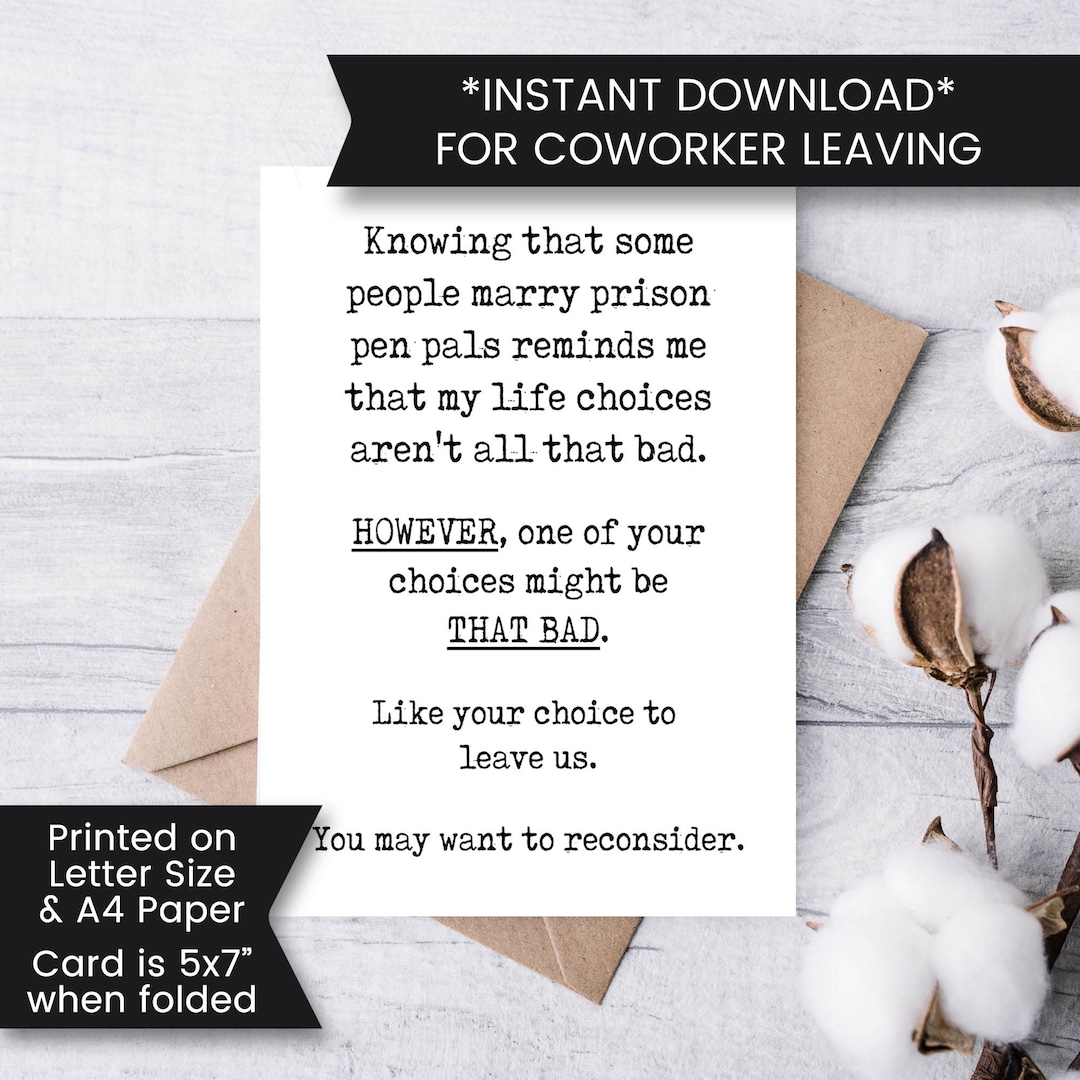 Funny Goodbye Card for Coworker, Farewell Work Friend From Group, New ...