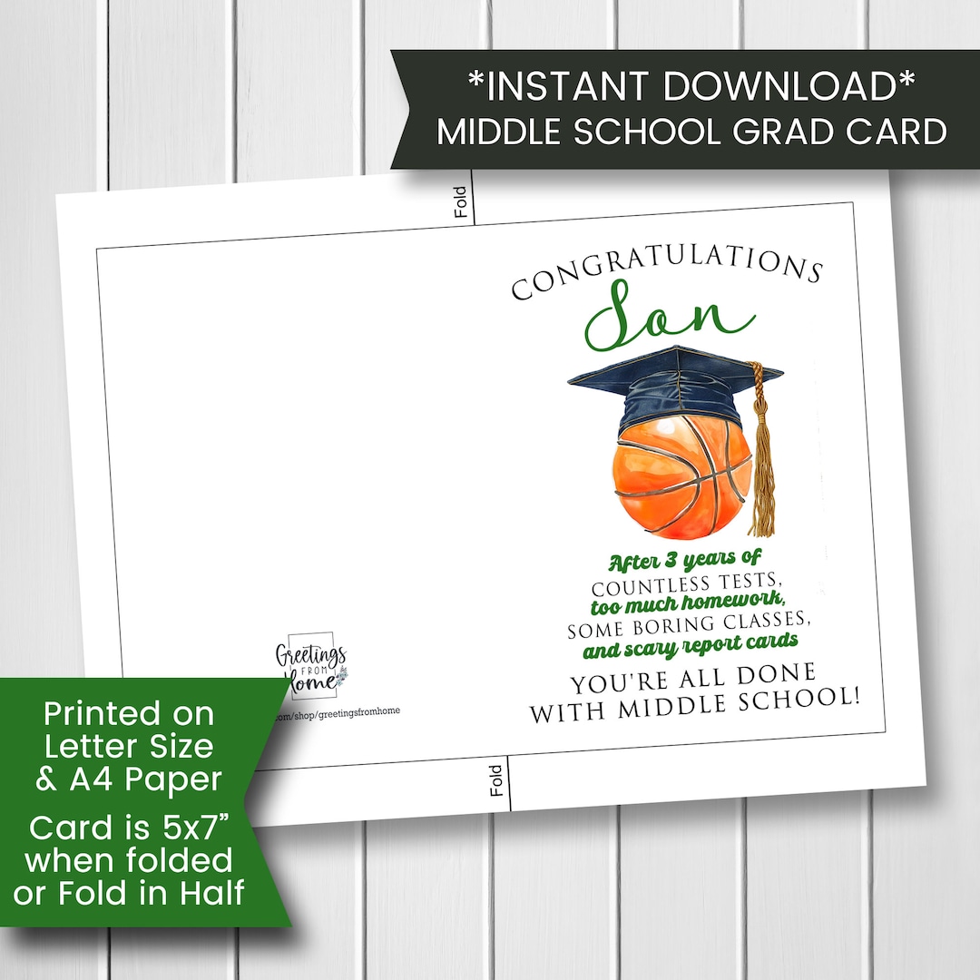 Printable 8th Grade Graduation Card for Son, Middle School Grad Card ...