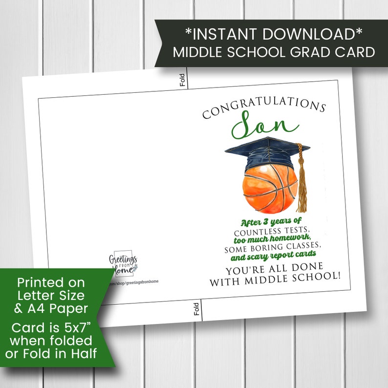 Printable 8th Grade Graduation Card for Son, Middle School Grad Card ...