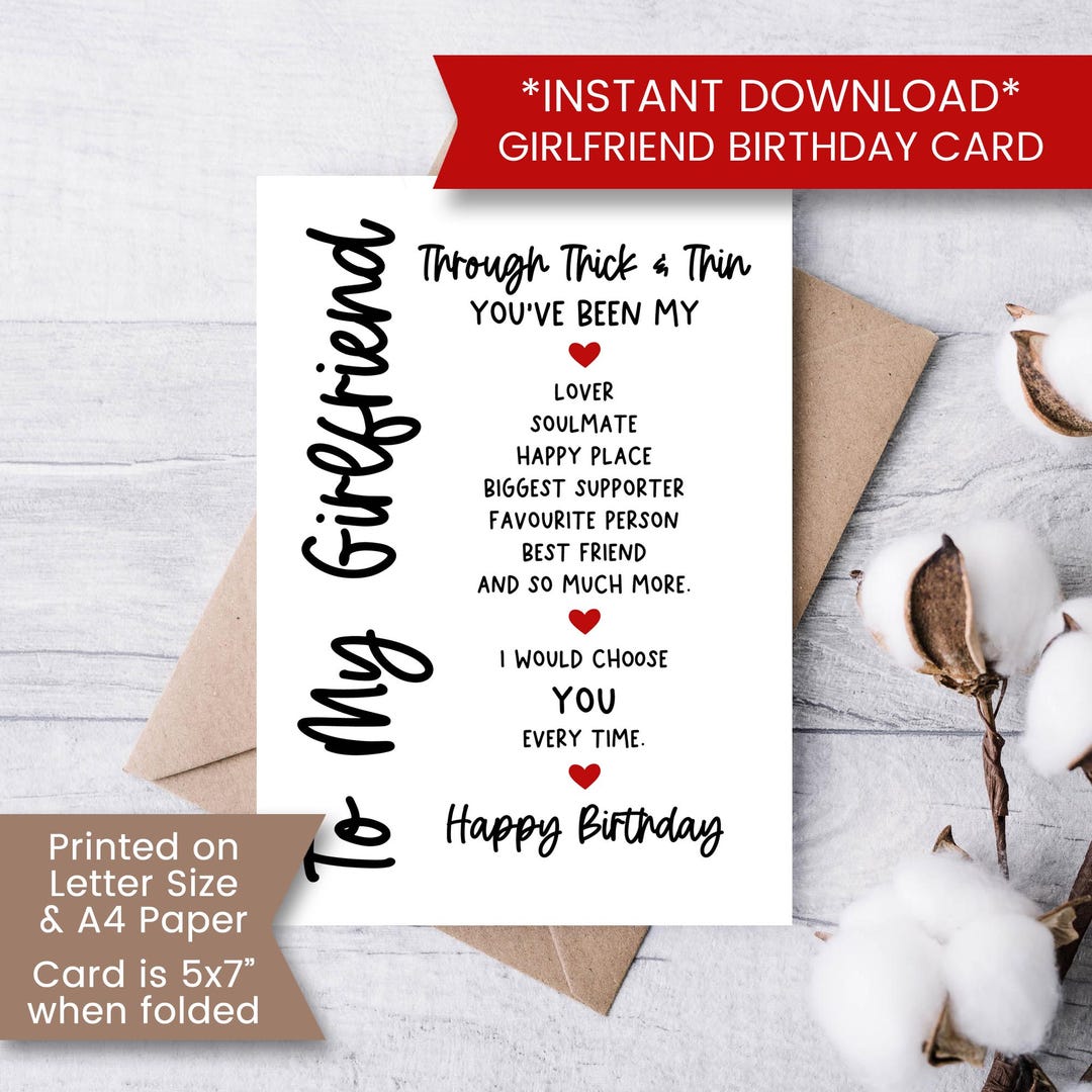 Printable Birthday Card for Girlfriend, Girlfriend Birthday Card ...