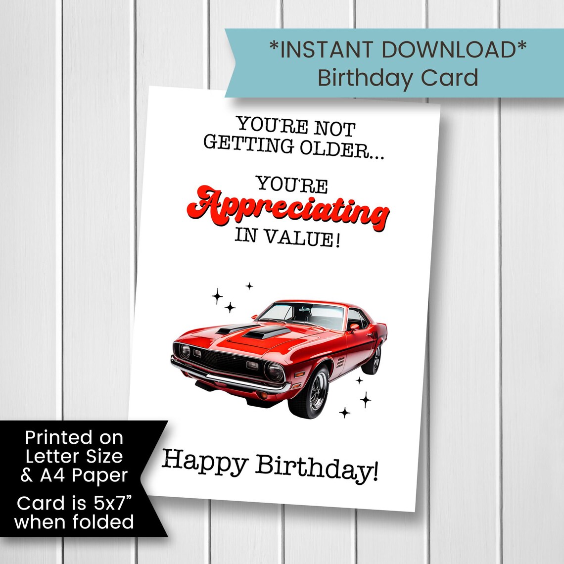 Classic Car Birthday Card, Printable Funny Birthday Card for Dad, Hot ...