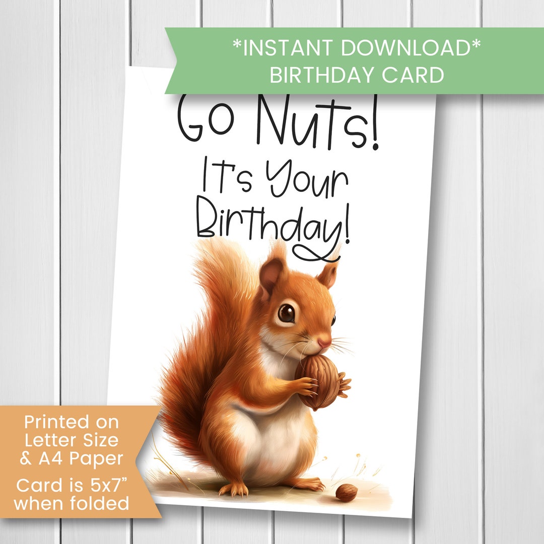 Squirrel Birthday Card for Friend, Printable Squirrel Birthday Card, Oh ...
