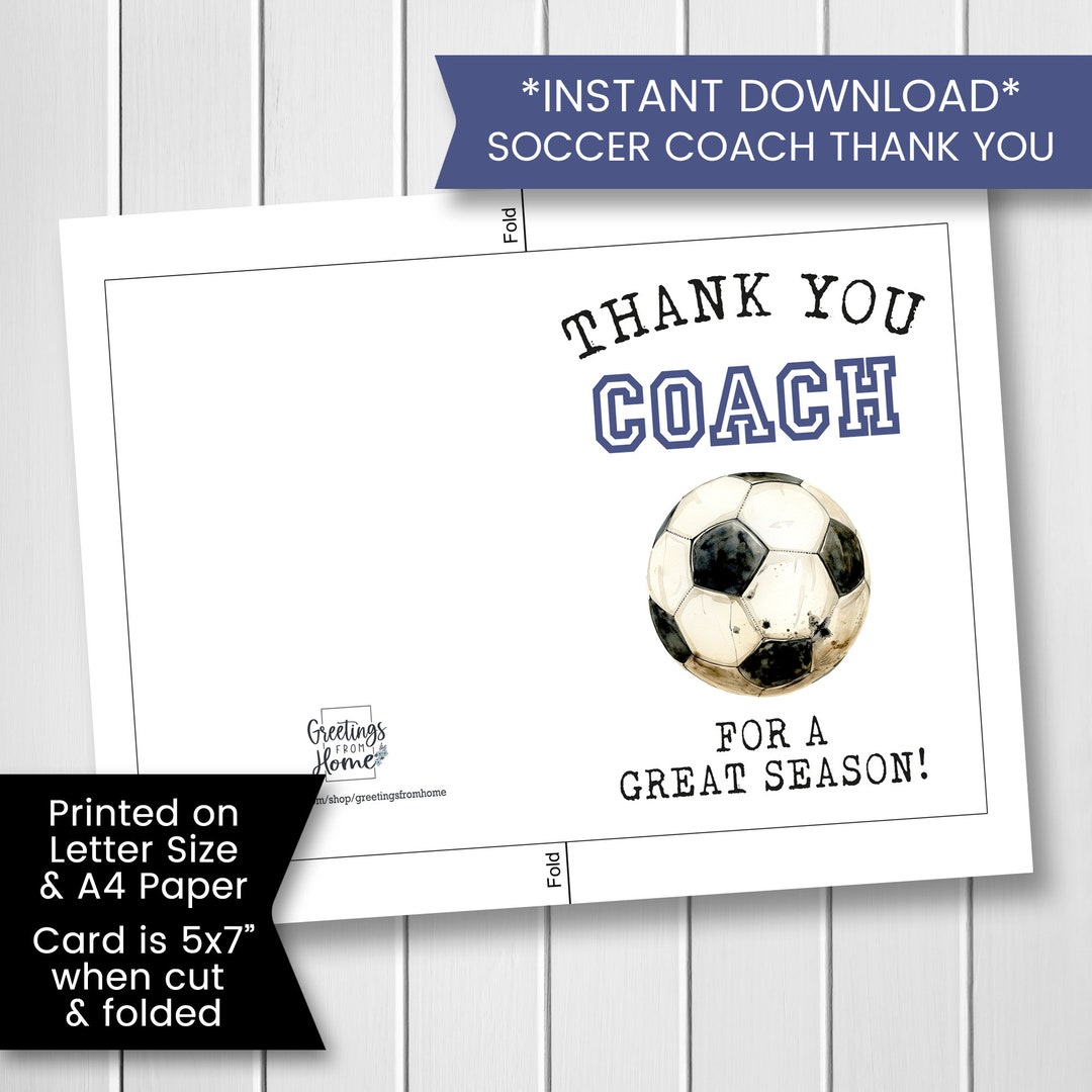 Printable Thank You Card for Soccer Coach, Thank You for Soccer Coach ...