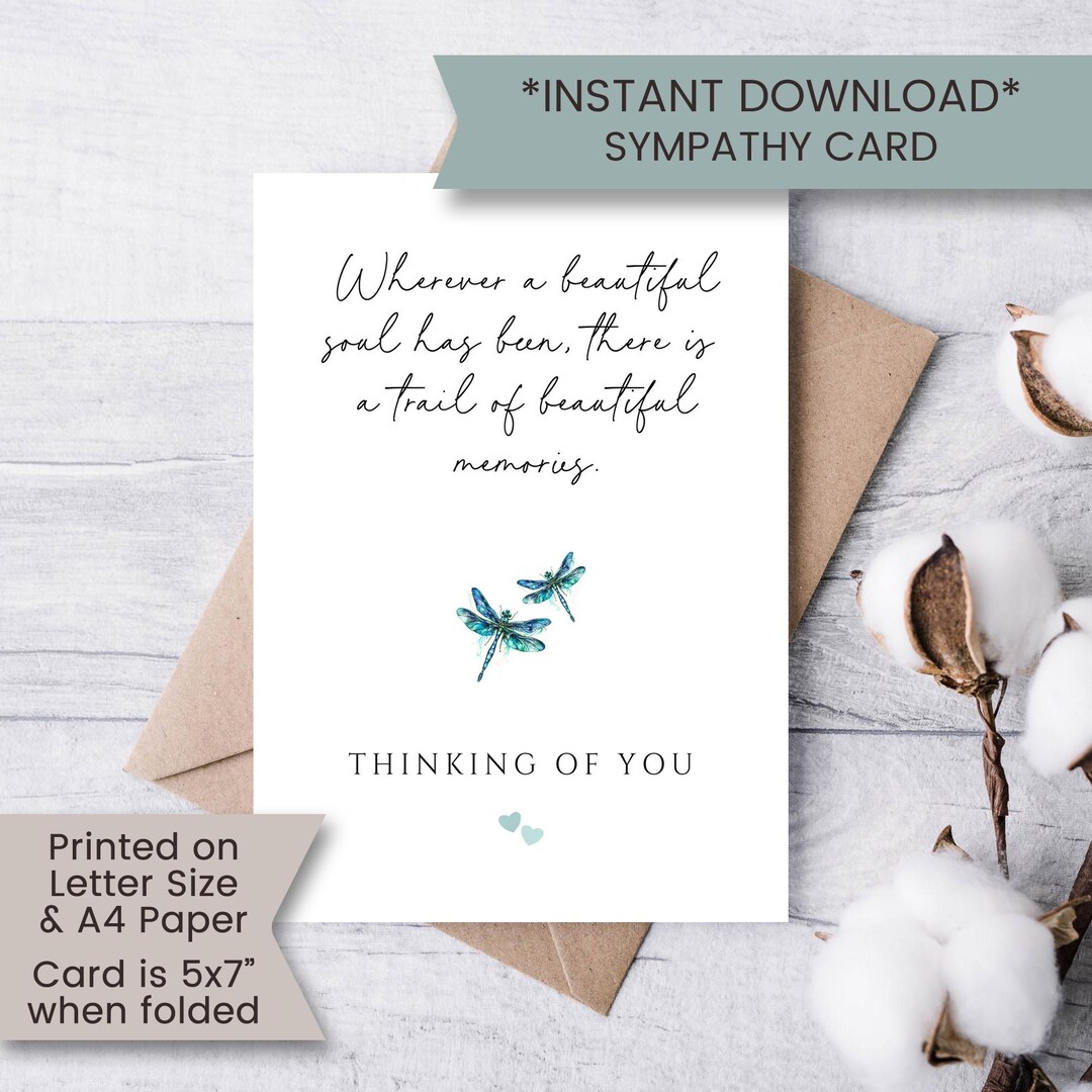 Printable Dragonfly Sympathy Card for Loved One, Condolence Grieving ...