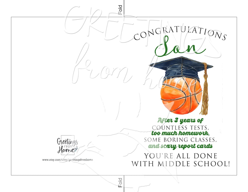 Printable 8th Grade Graduation Card for Son, Middle School Grad Card ...
