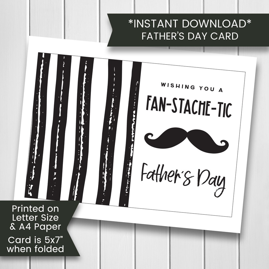Printable Mustache Father's Day Card, Funny Fathers Day Card Printable ...
