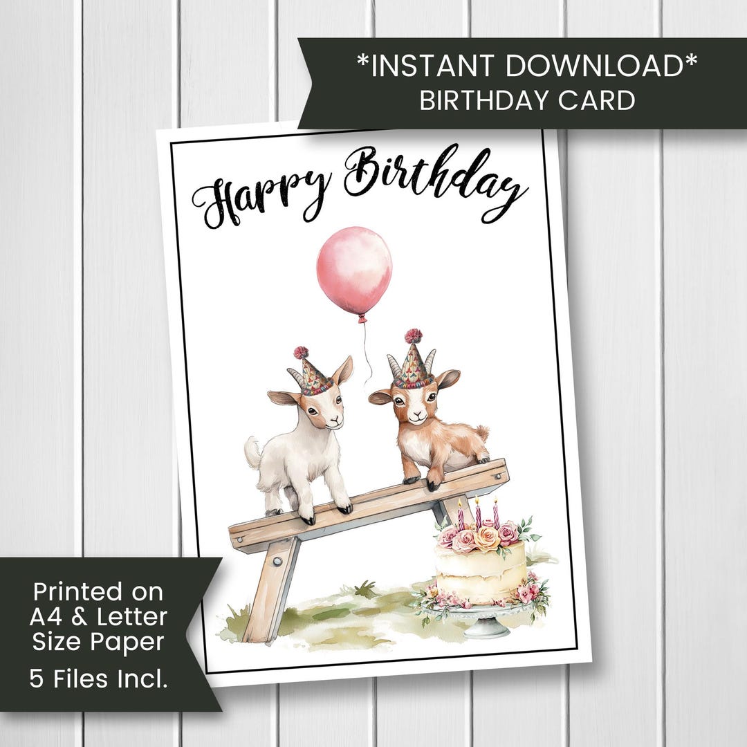 Printable Pygmy Goat Birthday Card for Her, Goat Birthday Card for Goat ...
