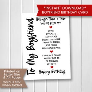 Printable Boyfriend Birthday Card, Birthday Card for Boyfriend ...
