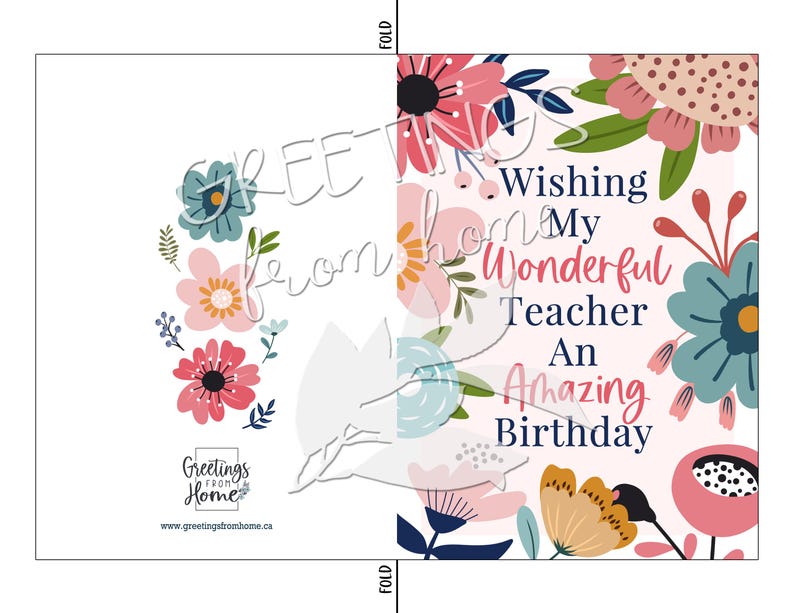 Printable Birthday Card for Teacher, Teacher Birthday Card With Flowers ...