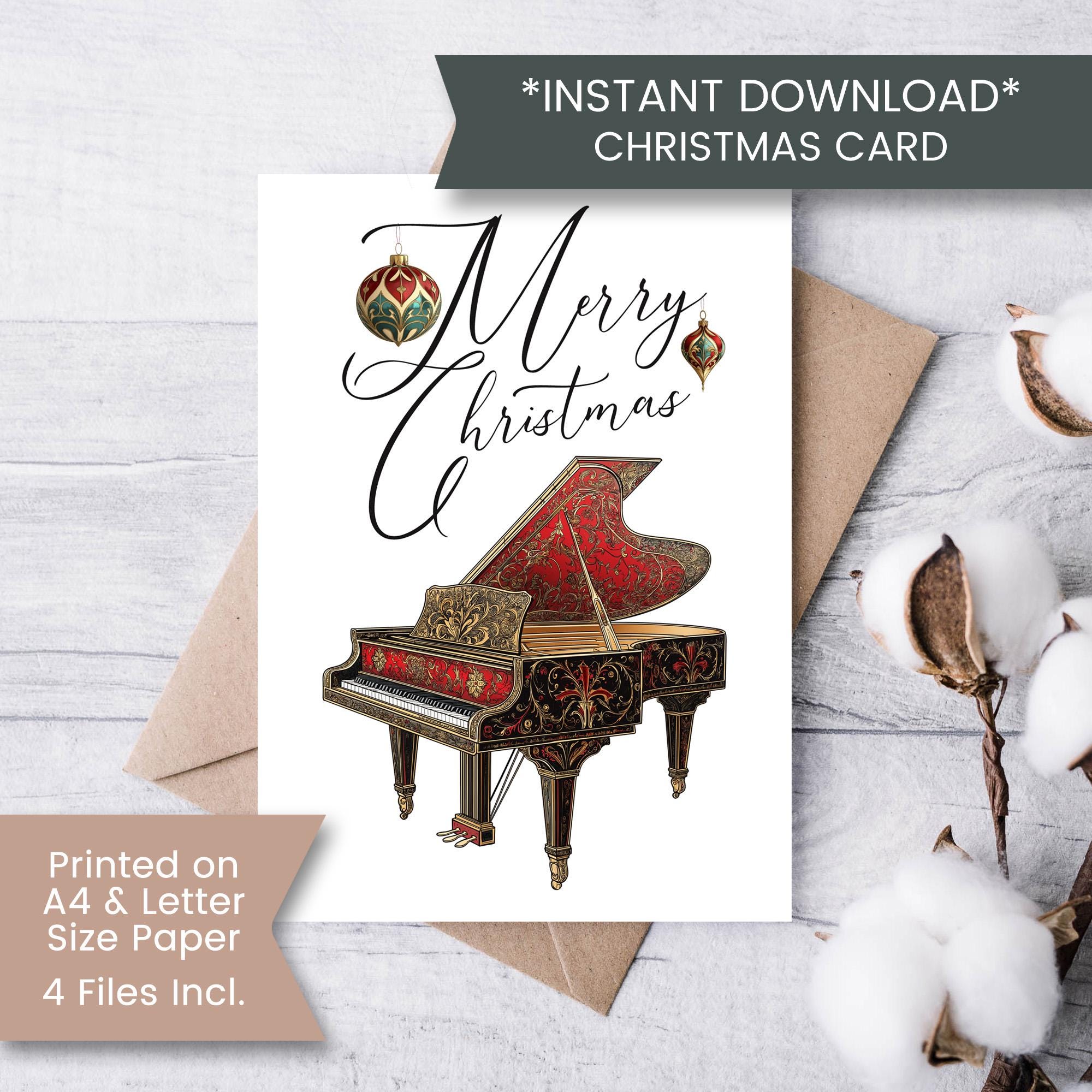 Christmas Card for Piano Teacher, Printable Grand Piano Christmas Card ...