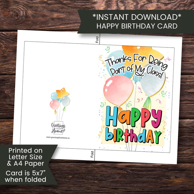 Printable Birthday Card for Student, Birthday Card From Teacher, for ...