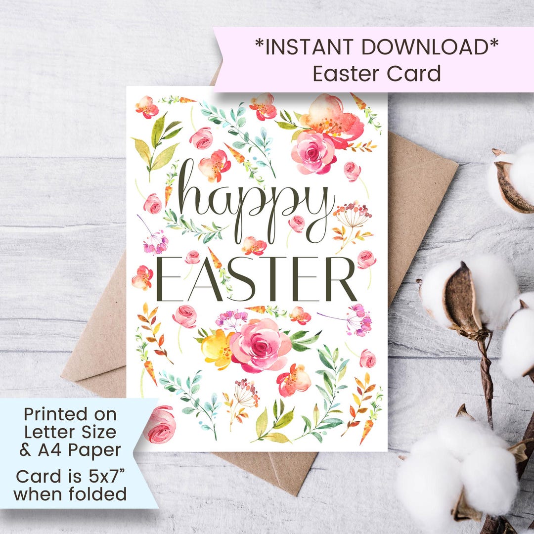 Printable Easter Card for Friend, Happy Easter Card for Mom, Floral ...