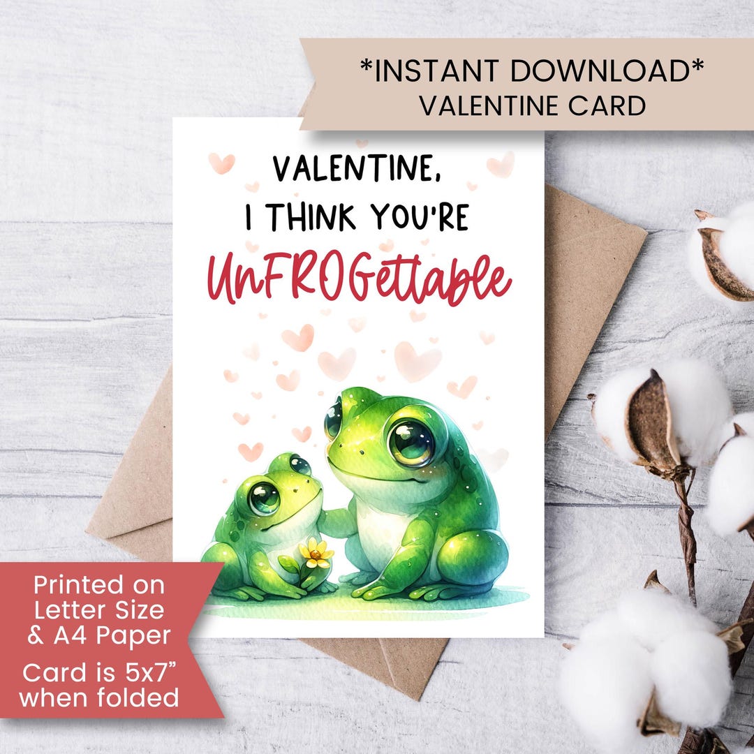 Printable Frog Valentine Card for Grandson, Valentine Card Frog, Cute ...