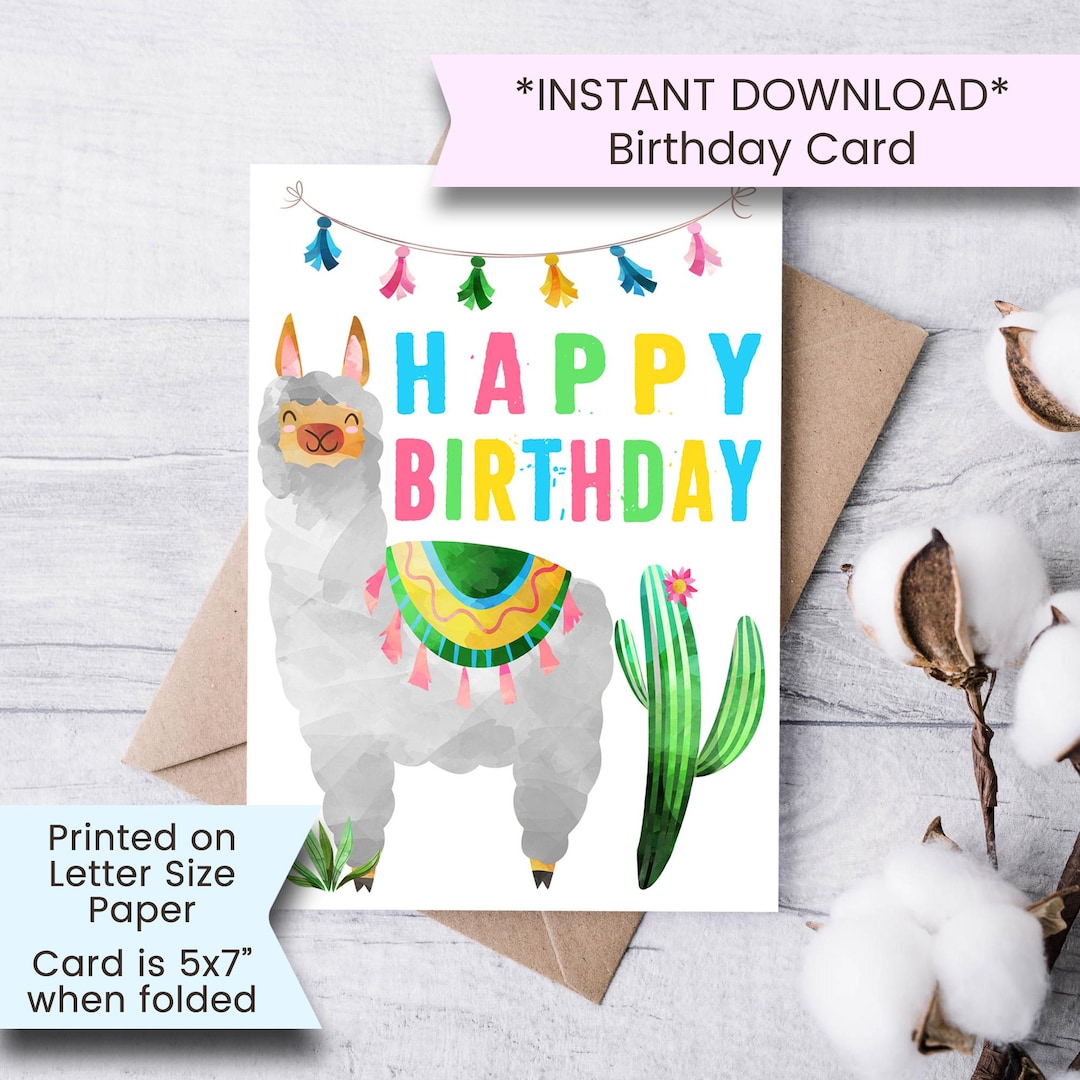 Printable Llama Birthday Card for Her, Fun Birthday Card With Llama ...