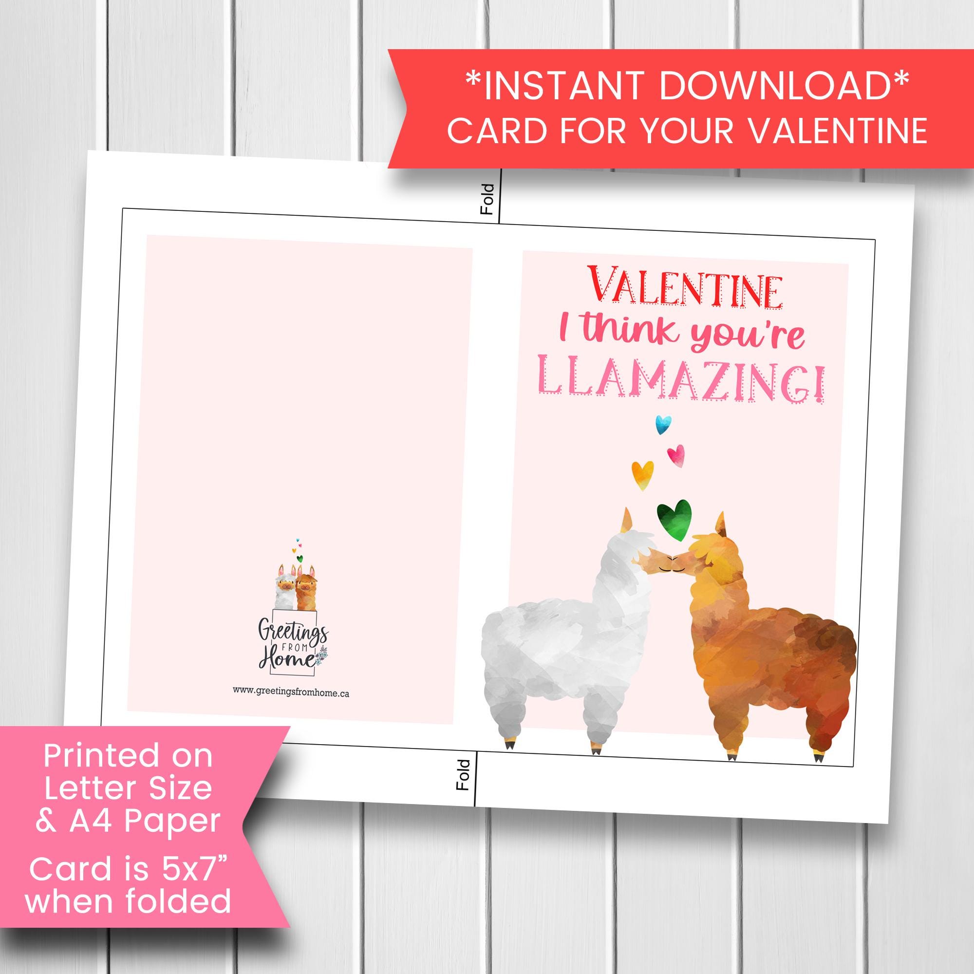 Printable Llama Valentines Day Card for Wife, Llama Lovers Valentine ...