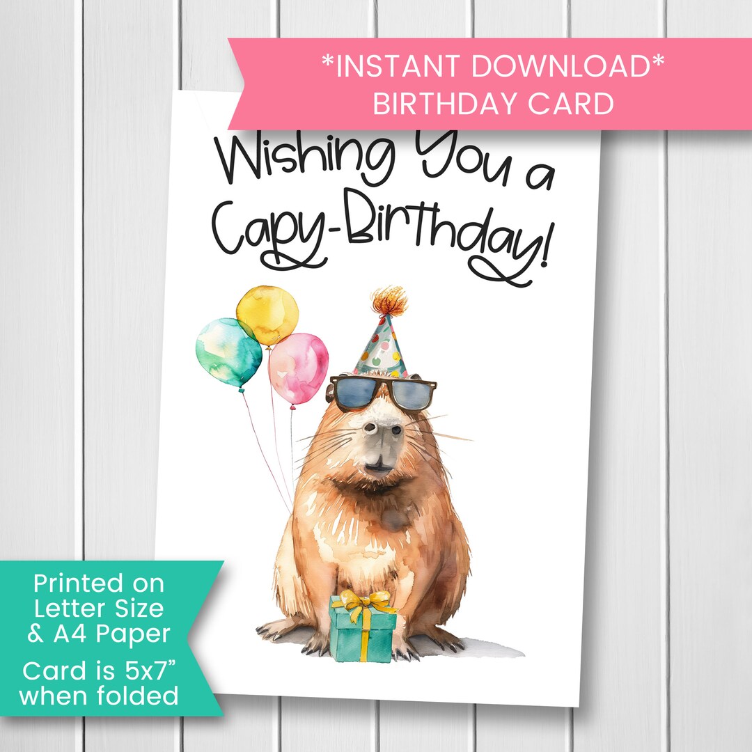 Capybara Birthday Card for Friend, Printable Capybara Birthday Card ...