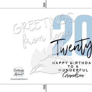 Printable 20th Birthday Card for Grandson, Twentieth Birthday Card for ...