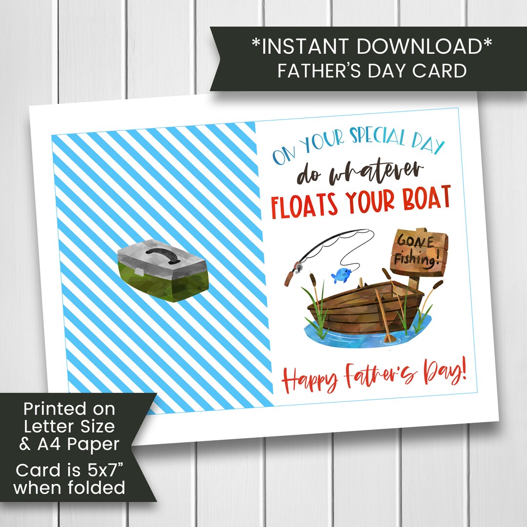 Fishing Father's Day Card, Gone Fishing Fathers Day Card, Fishing, Boat ...