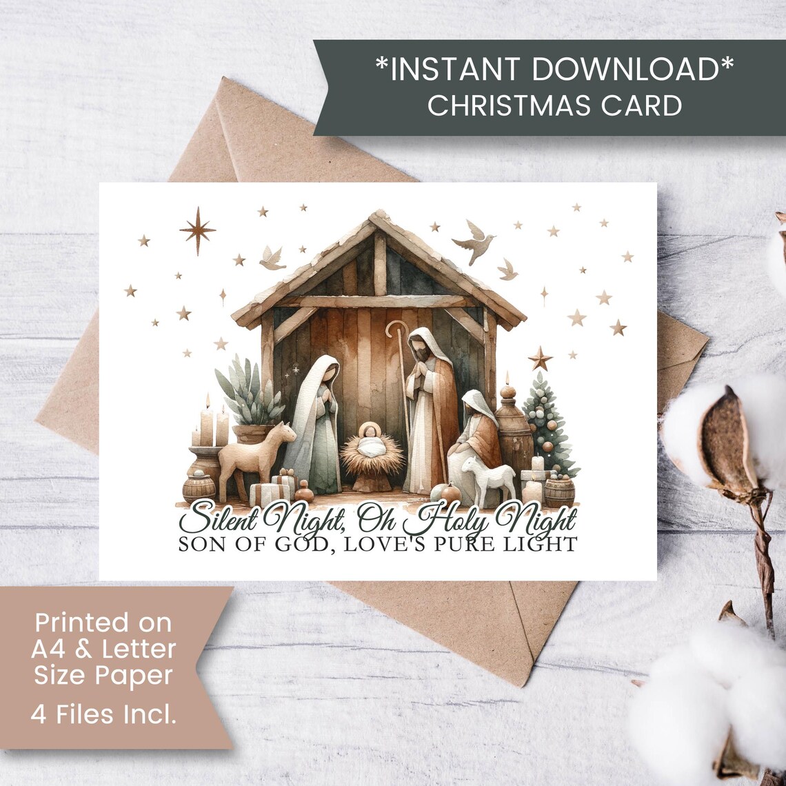 Printable Nativity Christmas Card, Christian Christmas Card, Silent ...