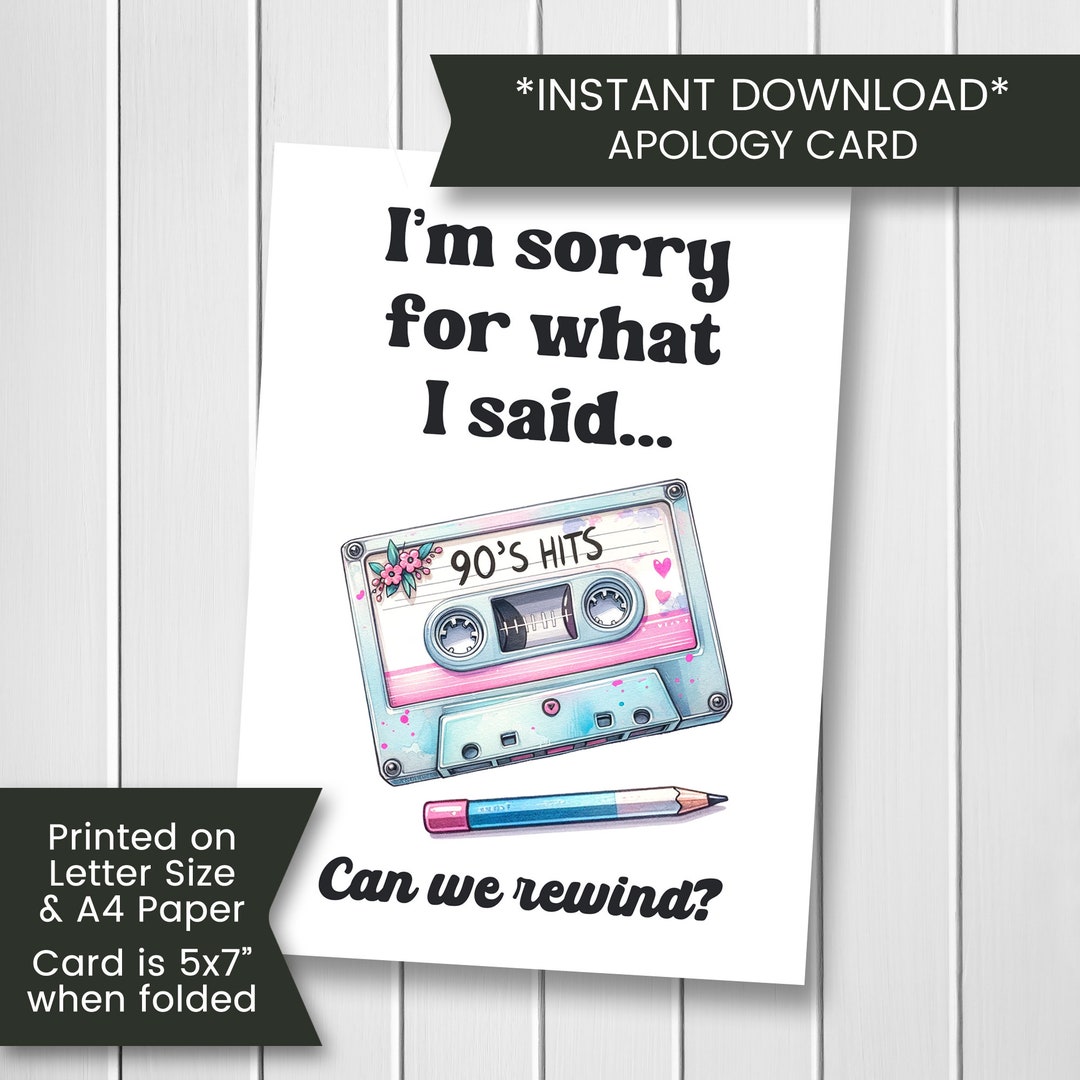 Can We Rewind Apology Card Printable, Funny I'm Sorry Card, Apology ...