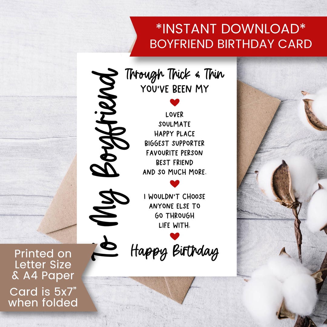 Printable Boyfriend Birthday Card, Birthday Card for Boyfriend ...