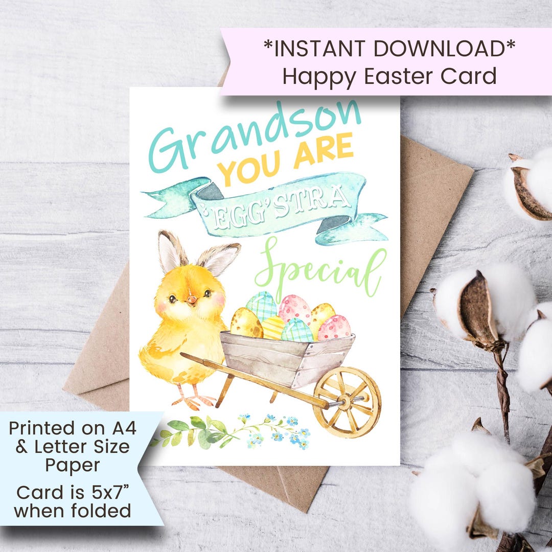 Printable Easter Card for Grandson, Happy Easter Grandson Card, Easter ...