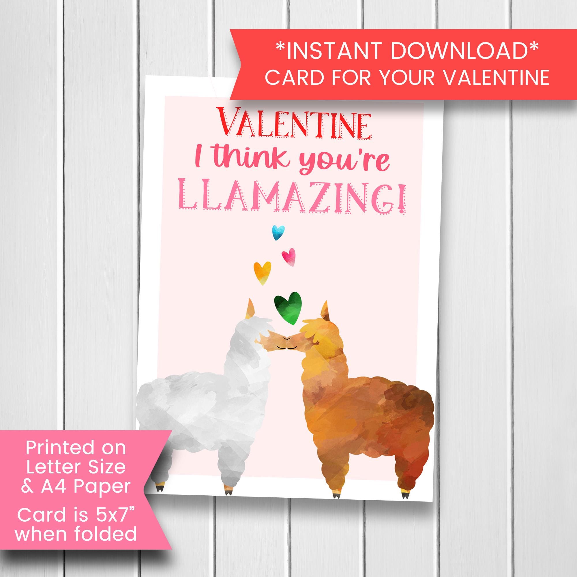 Printable Llama Valentines Day Card for Wife, Llama Lovers Valentine ...
