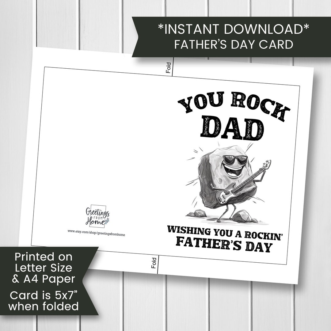 Funny Father's Day Card From Kids Printable, You Rock Dad Card for ...