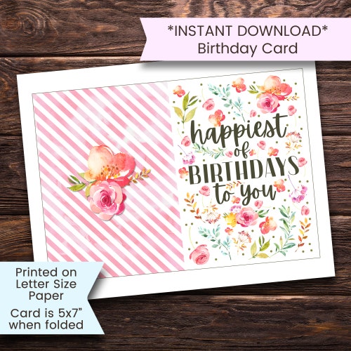 Printable Happy Birthday Beautiful Card Instant Download - Etsy