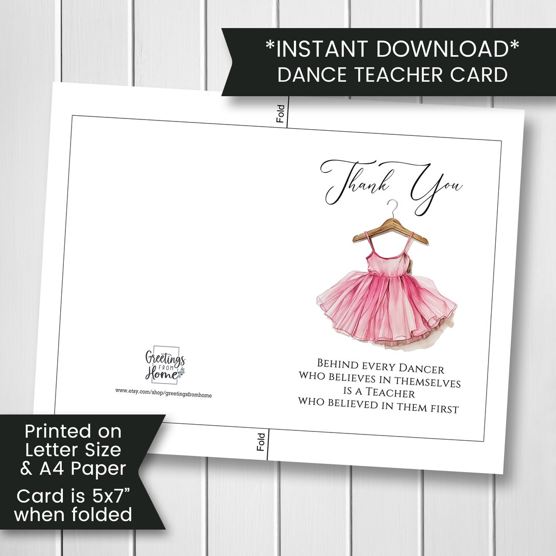 Dance Teacher Thank You Card Printable, Ballet Thank You Card, Dance ...