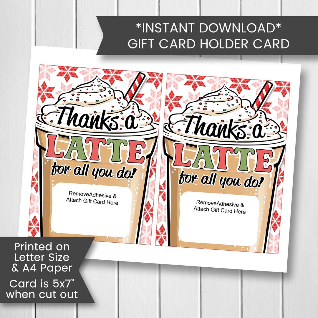 Printable Christmas Gift Card Holder for Teacher, Coffee Gift Card ...