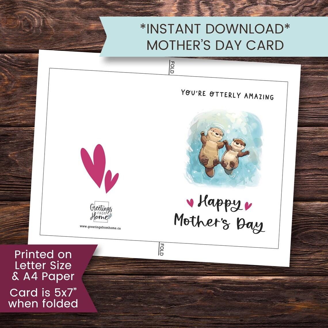 Printable Otter Mother's Day Card, Otterly Amazing Mother's Day Card ...