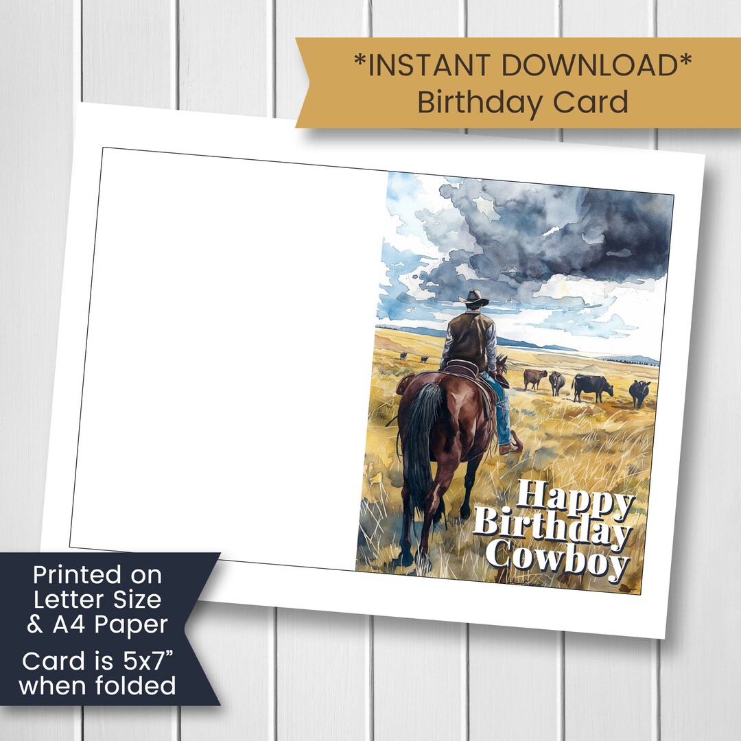 Printable Cowboy Birthday Card for Dad, Cowboy Card for Him, Horse ...