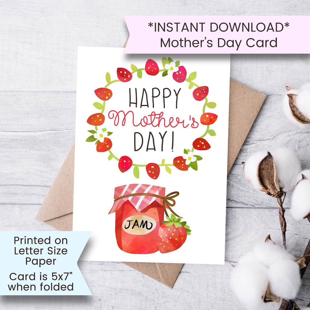 Printable Mother's Day Card, Jam Mother's Day Card, Mother's Day Card ...