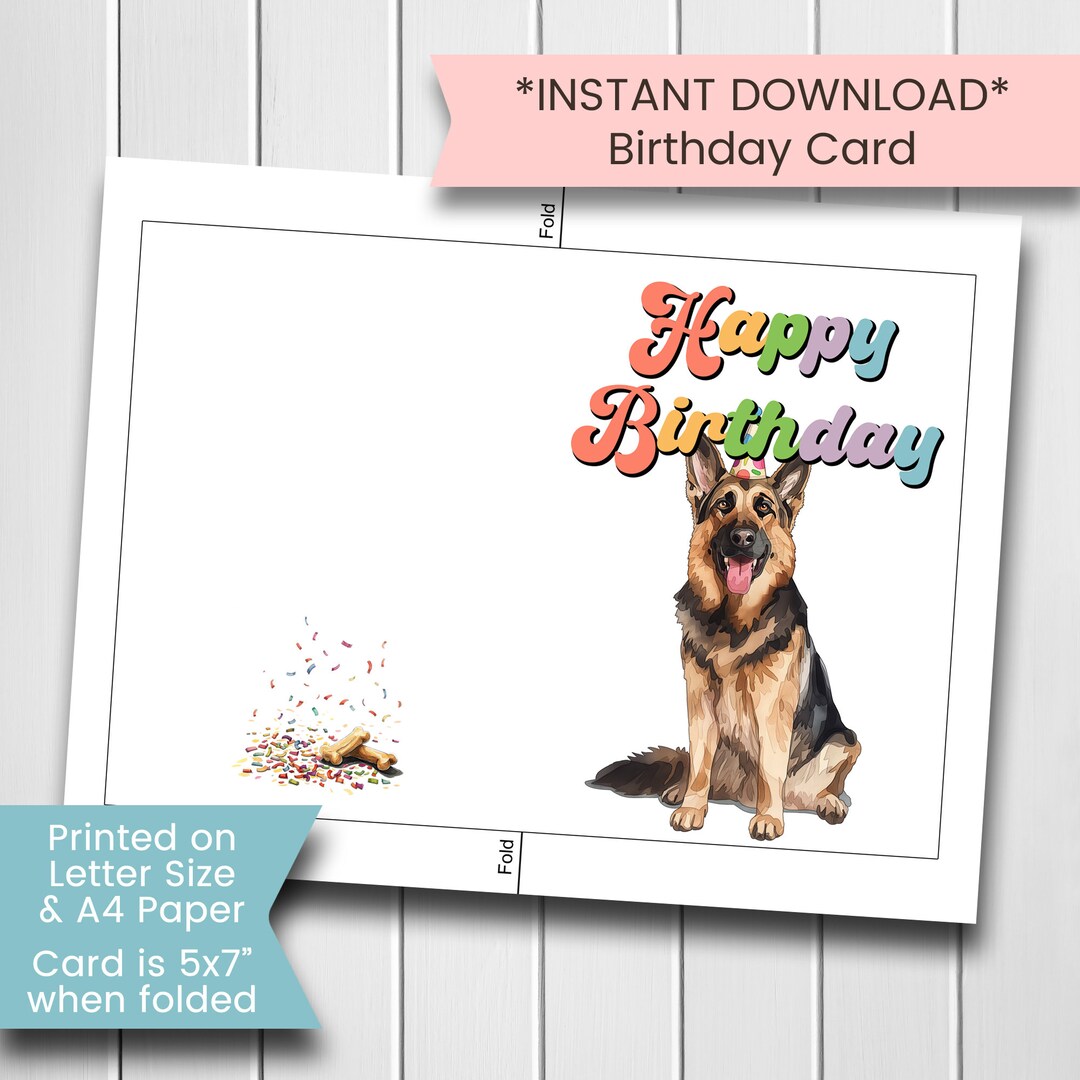 German Shepherd Birthday Card, Printable Dog Birthday Card, GSD ...
