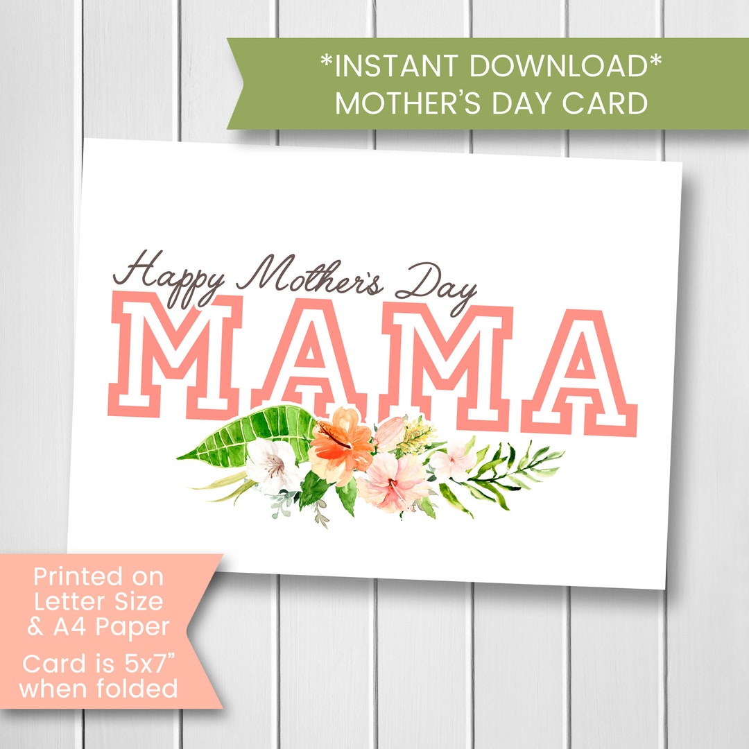 Printable Mama Mother's Day Card, Mother's Day Card, Watercolor Mother ...