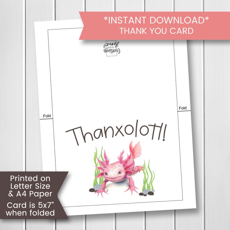 Printable Axolotl Thank You Card for Child, Axolotl Card for Friend ...