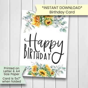 Sunflower Birthday Card, Sunflower Card, Printable Sunflower Birthday ...