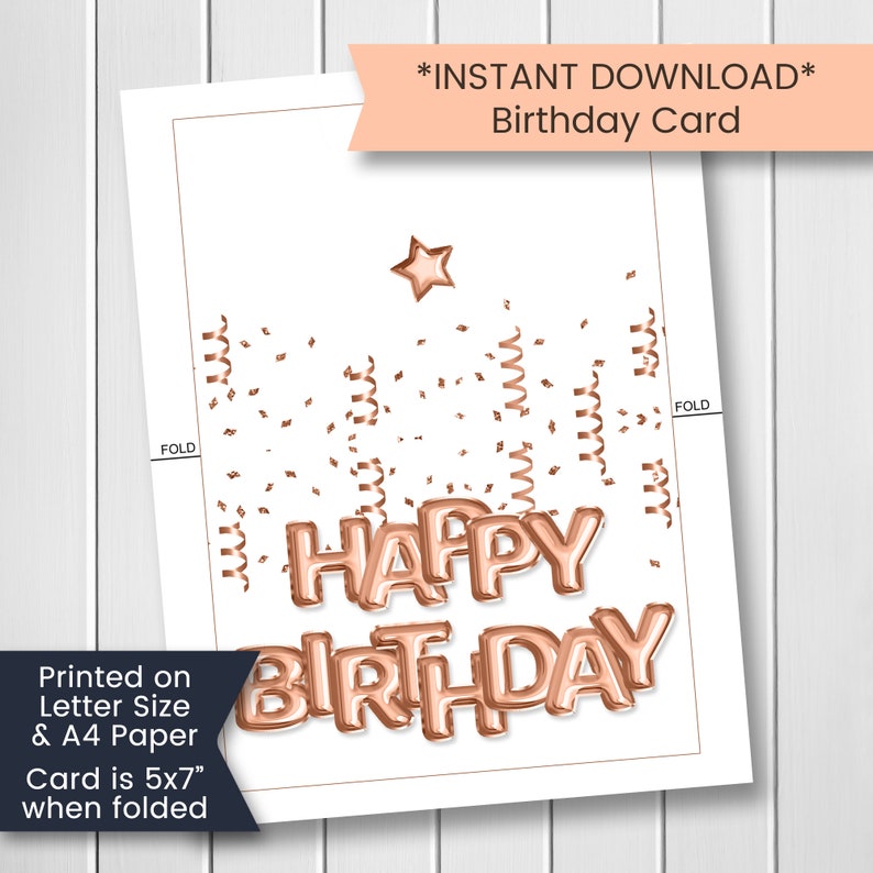 Printable Happy Birthday Card for Her, Foil Balloons, for Friend, for ...