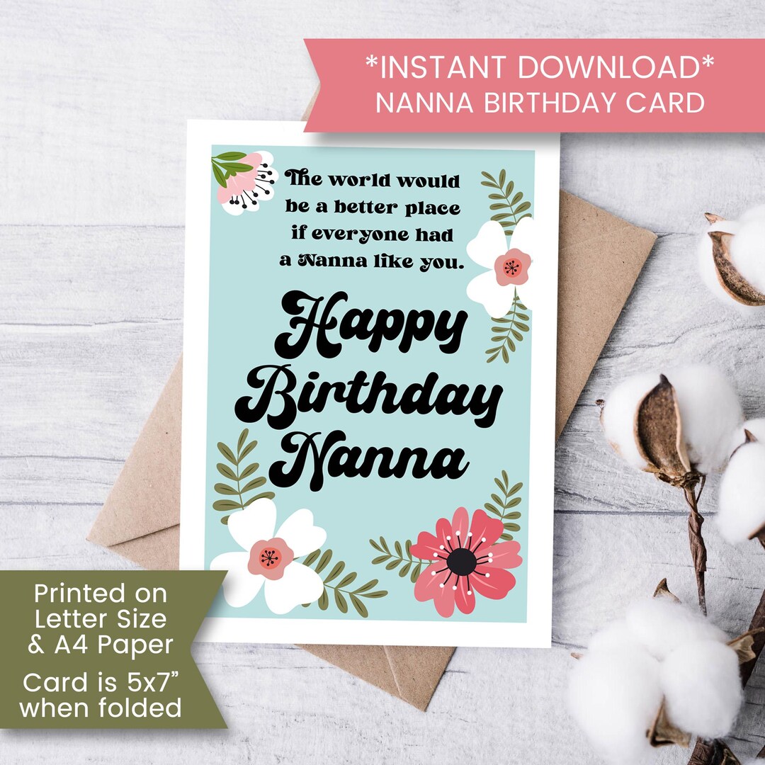 Printable Birthday Card for Nanna, Nanna Birthday Card Flowers, Card ...