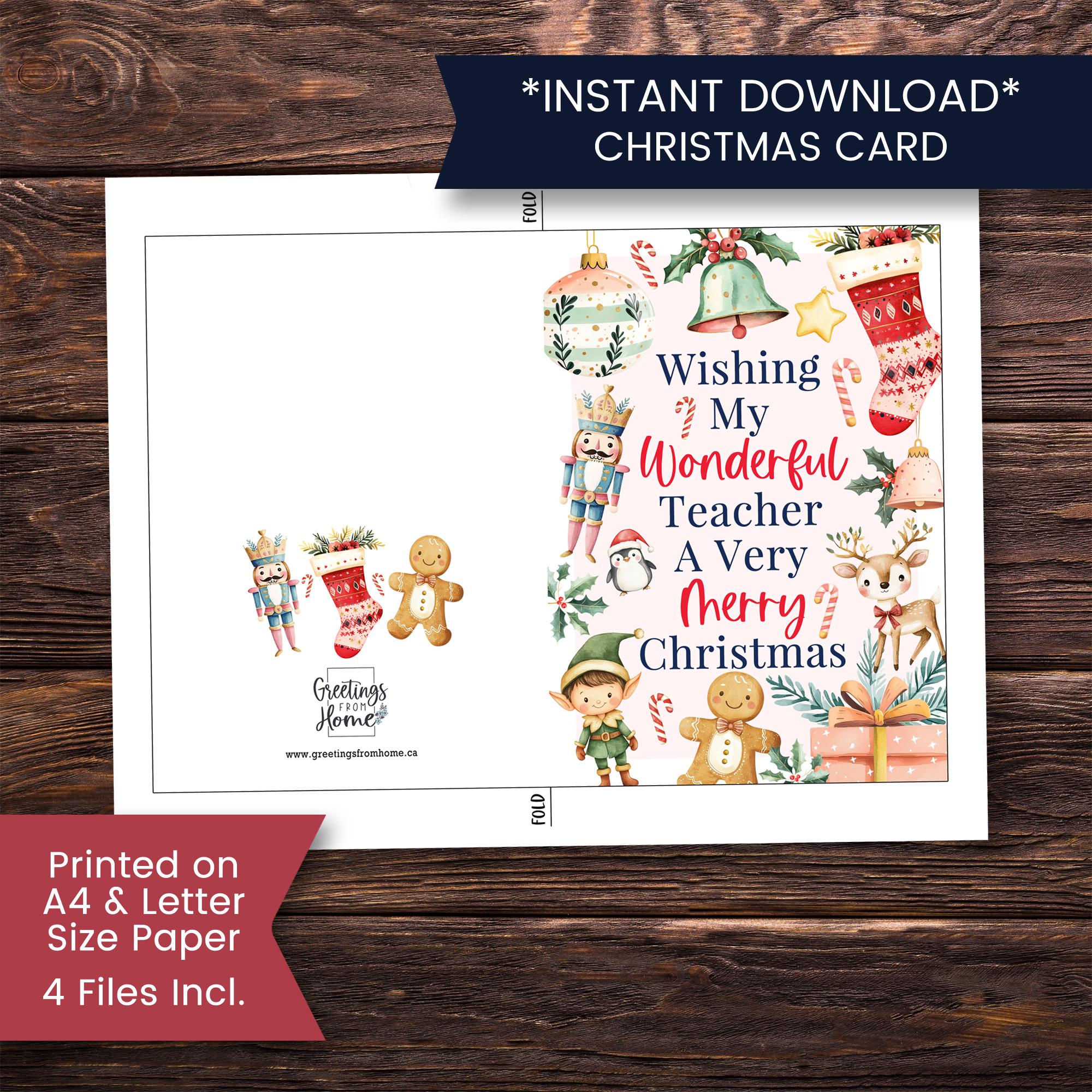 Printable Christmas Card for Teacher, Teacher Christmas Card From ...