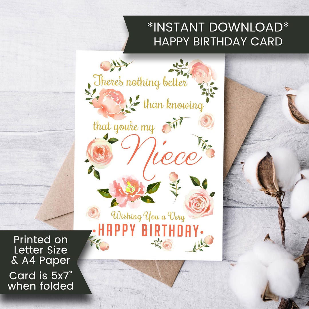 Printable Birthday Card for Niece From Aunt, I Am so Glad You Are My ...