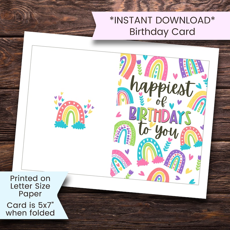 Rainbow Card Printable Rainbow Birthday Card Boho Rainbow - Etsy