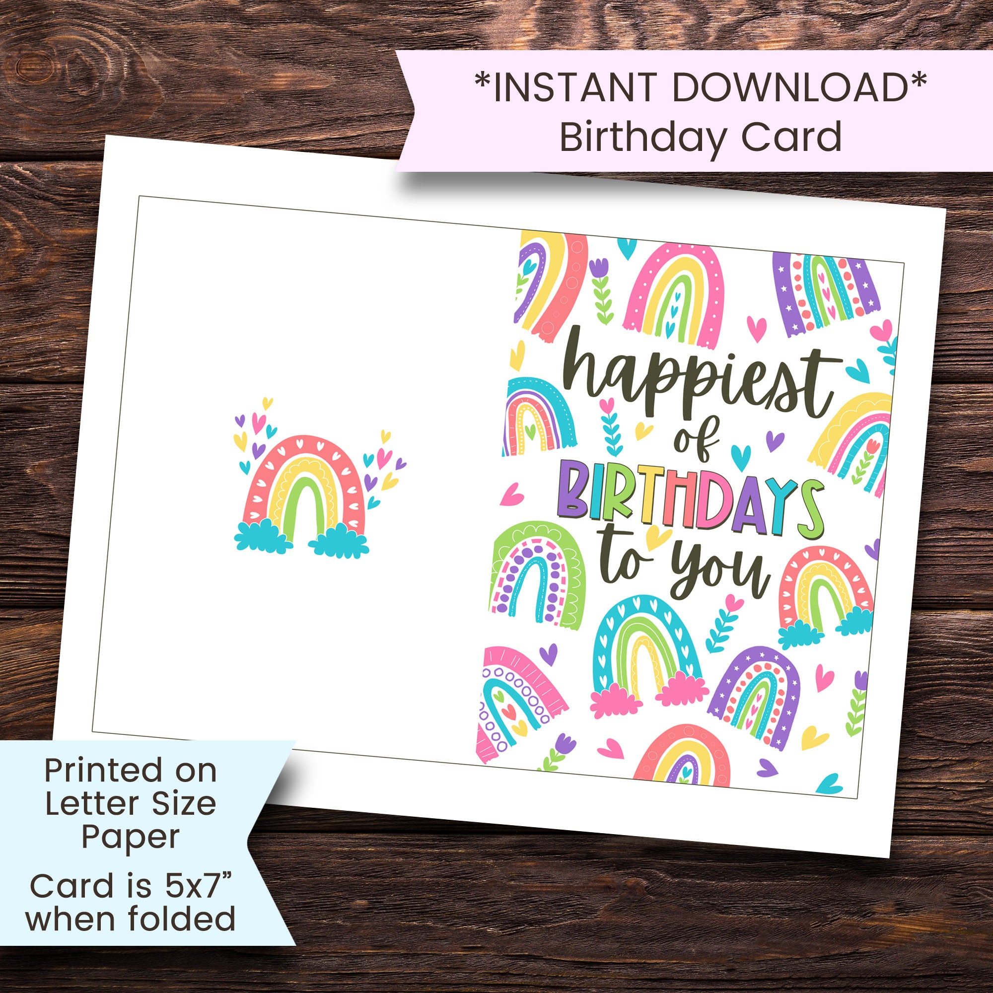 Rainbow Card, Printable Rainbow Birthday Card, Boho Rainbow Birthday ...