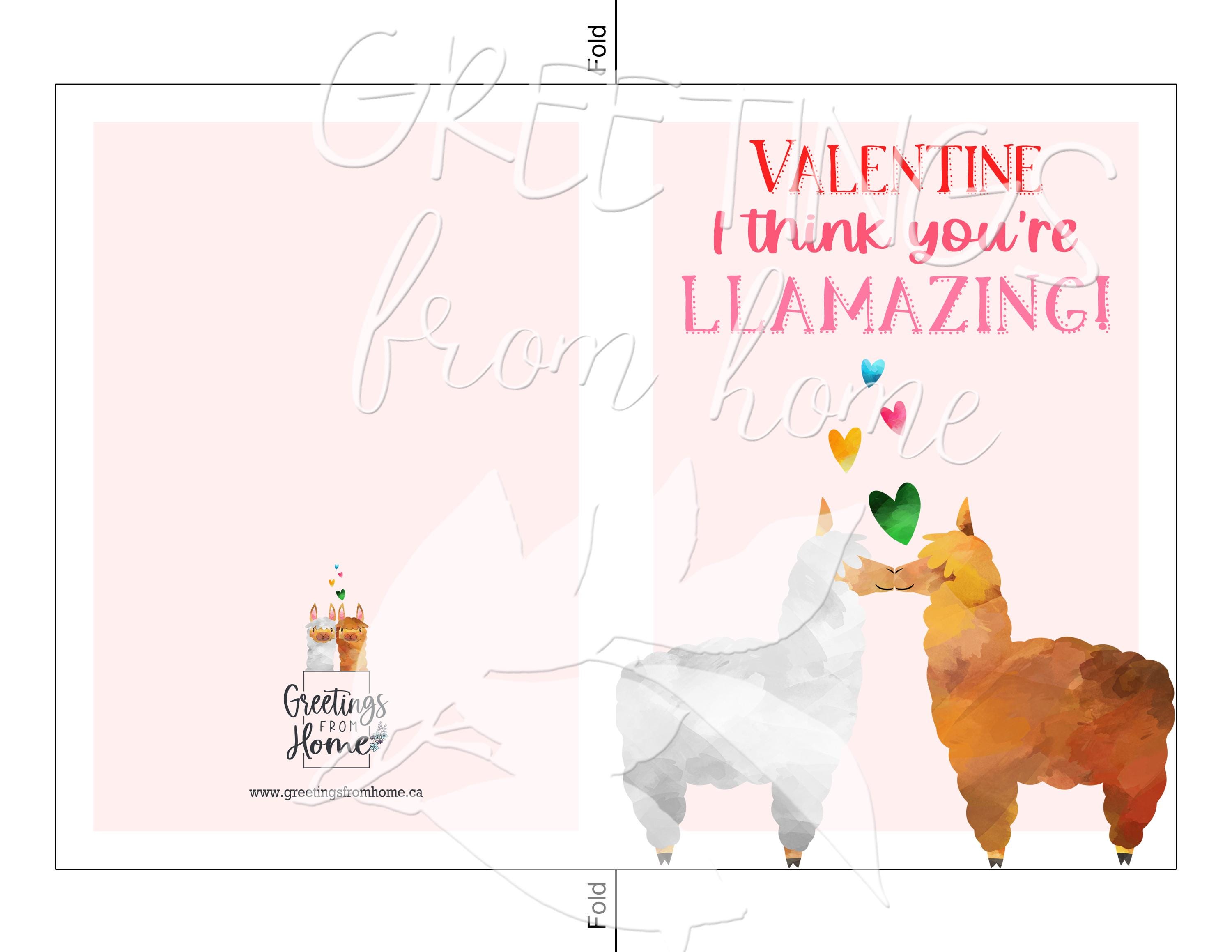 Printable Llama Valentines Day Card for Wife, Llama Lovers Valentine ...