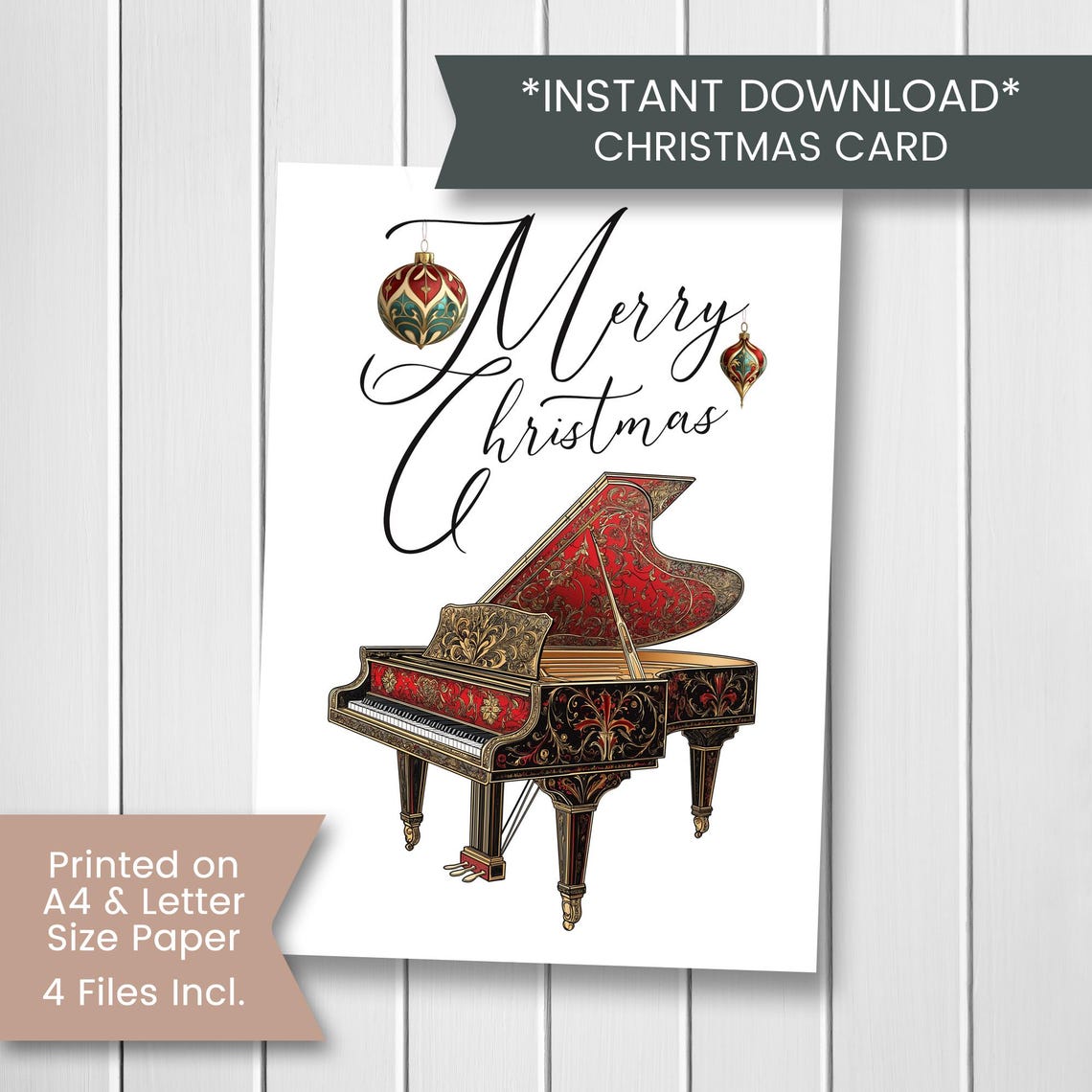 Christmas Card for Piano Teacher, Printable Grand Piano Christmas Card ...
