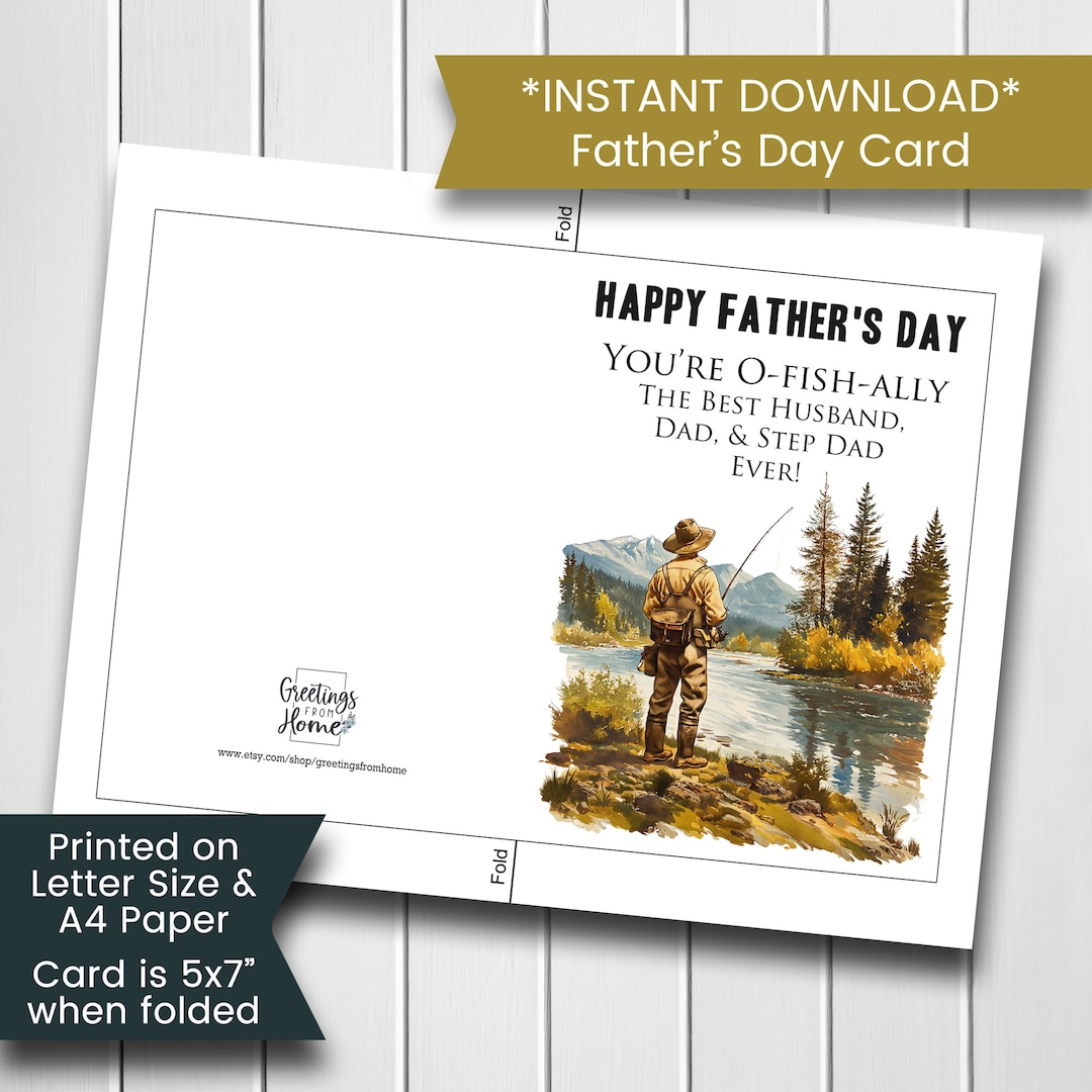 Printable Father's Day Card, Fishing Fathers Day Card for Dad, Happy ...