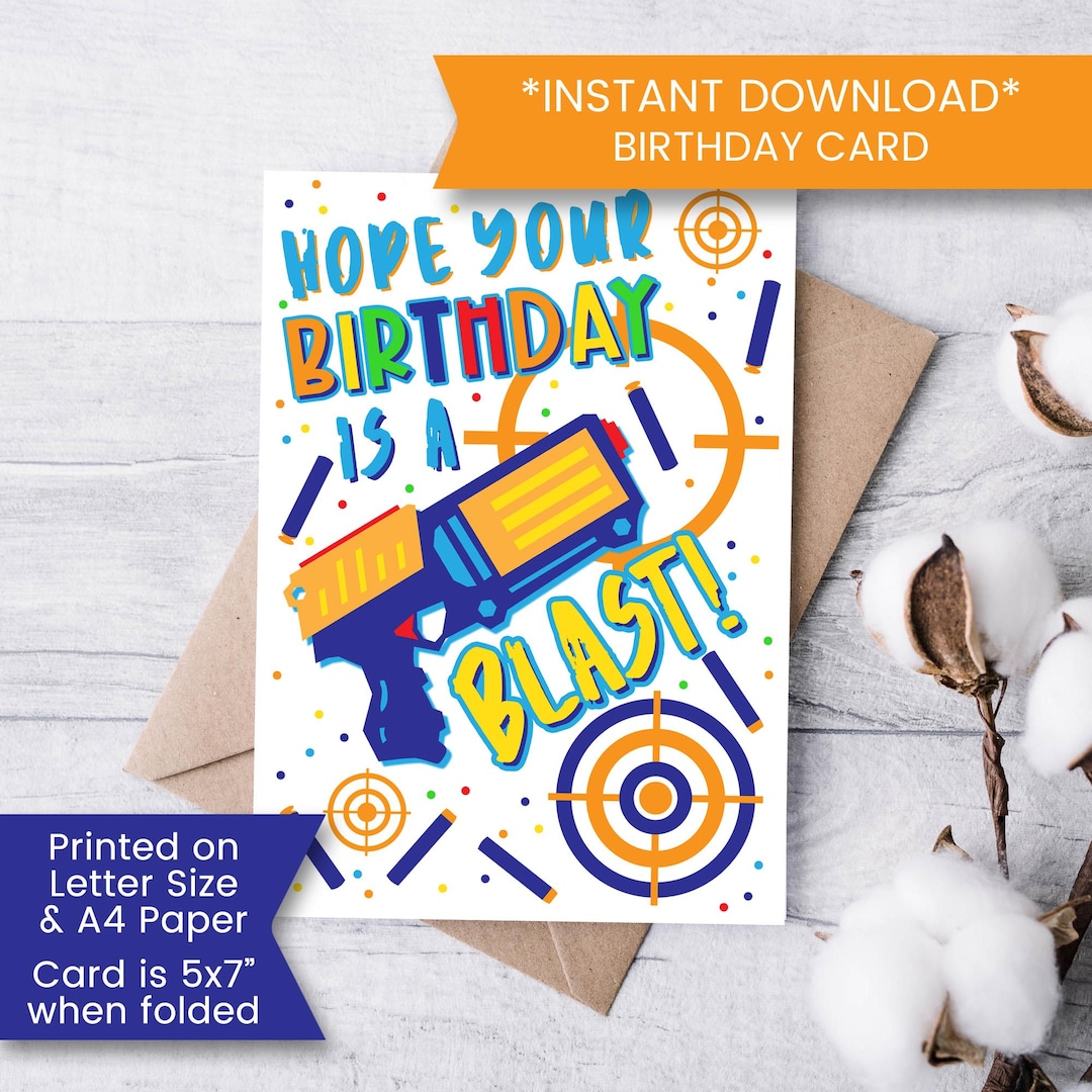Printable Birthday Card for Boy, Printable Dart Gun Birthday Card for ...