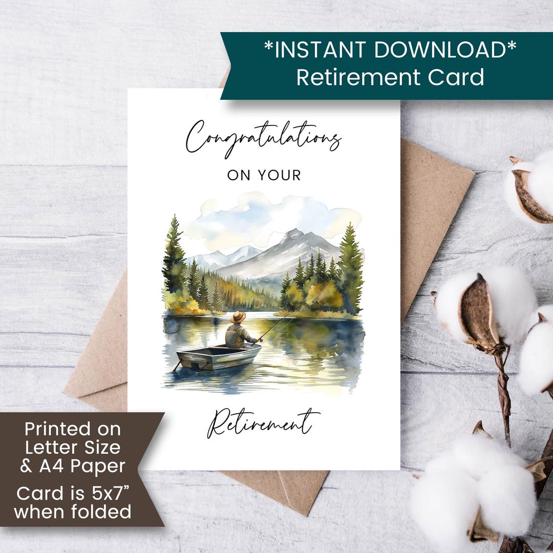 Fishing Retirement Card: Printable Farewell Greeting Card for Fisherman ...